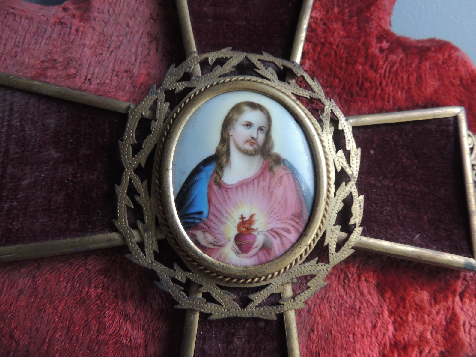 French Antique Large Holy Water Stoup Cross Crucifix With Porcelain ...