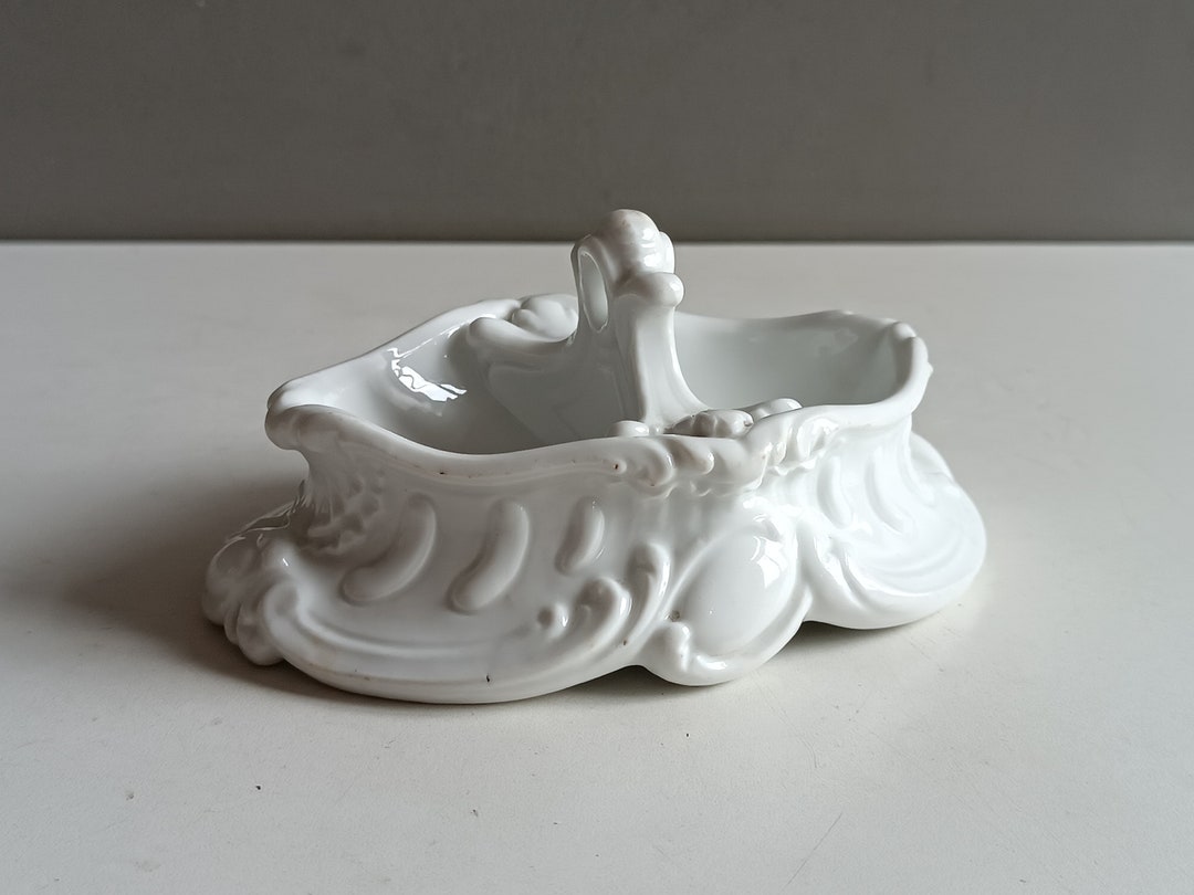Antique French Thick Embossed Porcelain Salt and Pepper Server Dish ...