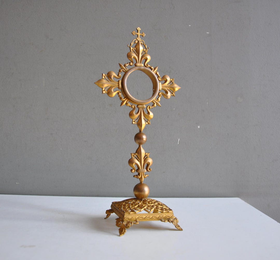 Antique French Reliquary Monstrance Gilt Brass 1800s / Rare Religious ...