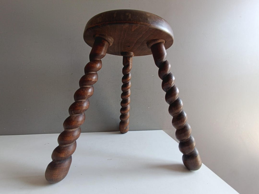 French Vintage Turned Spiral Wood Stool Mid Century Brutalist / Screw ...