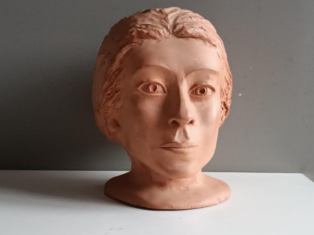 Head of a Woman Terracotta Face Sculpture 3.2kgs Vintage / Bust Statue ...