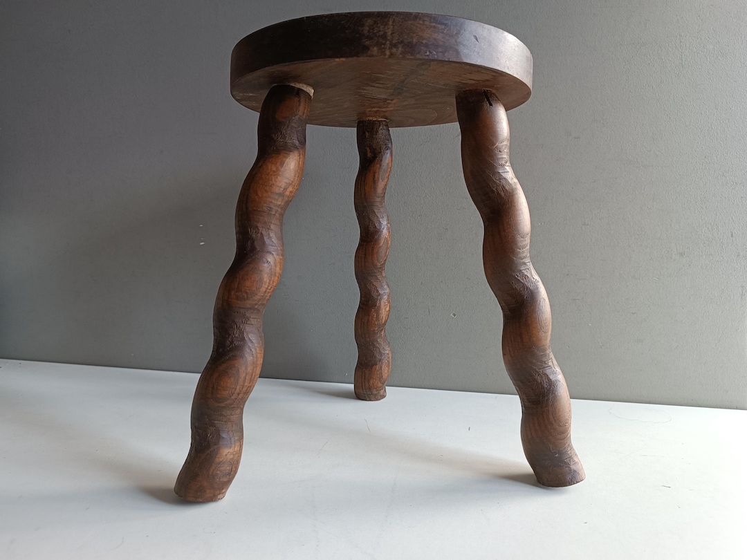 French Vintage Turned Twisted Wood Stool Farmhouse Mid Century ...