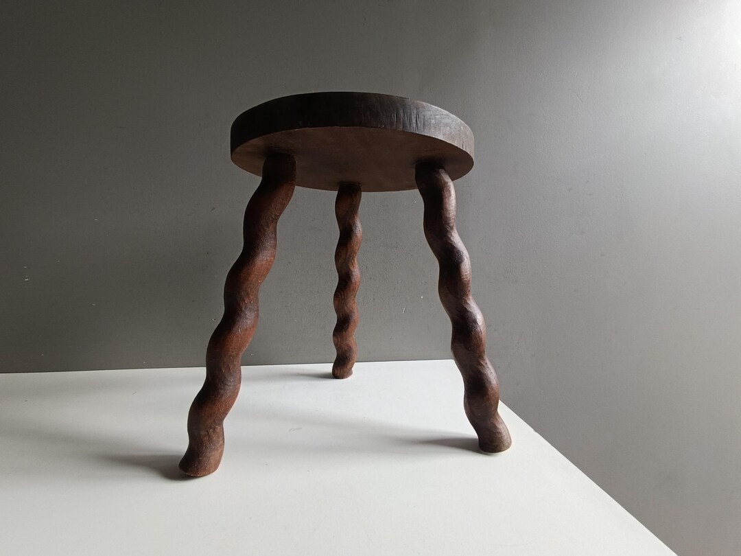 French Vintage Turned Twisted Wood Stool Farmhouse Mid Century ...