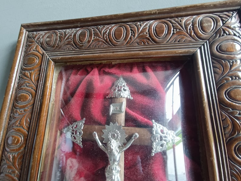 Antique French Religious Carved Wood Frame With Crucifix Christ Jesus ...