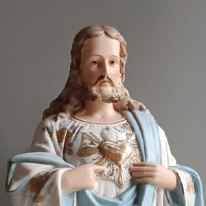 Antique Large Statue Jesus Christ Sacred Heart in German Biscuit ...
