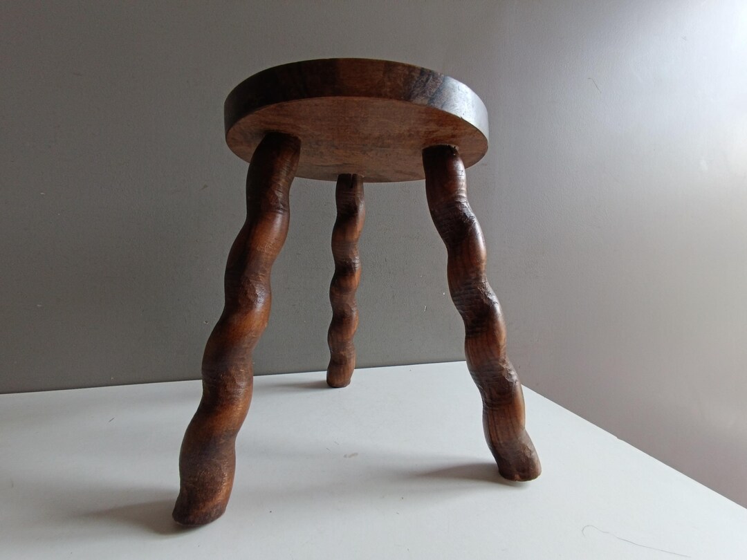 French Vintage Turned Twisted Wood Stool Farmhouse Mid Century ...
