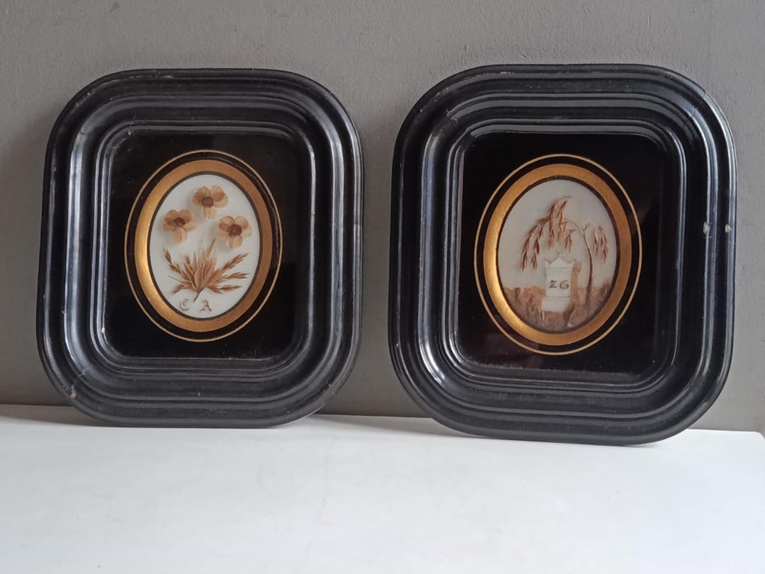 Antique French Victorian 2 Frame Reliquary With Mourning Hair Relic ...