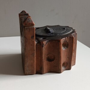 French Antique School Inkwell Carved Monoxyl Wood / Paris / Desk Office ...