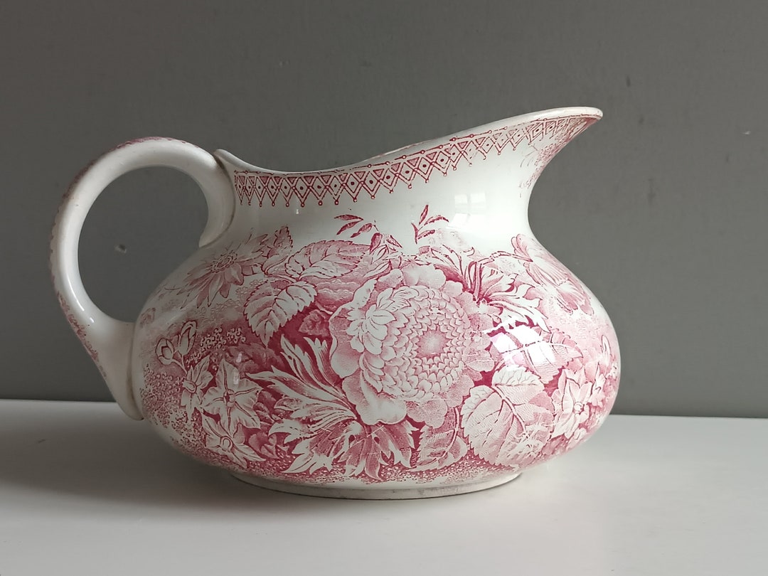 Antique French Ironstone Water Pitcher With Pink Flowers Decor ...
