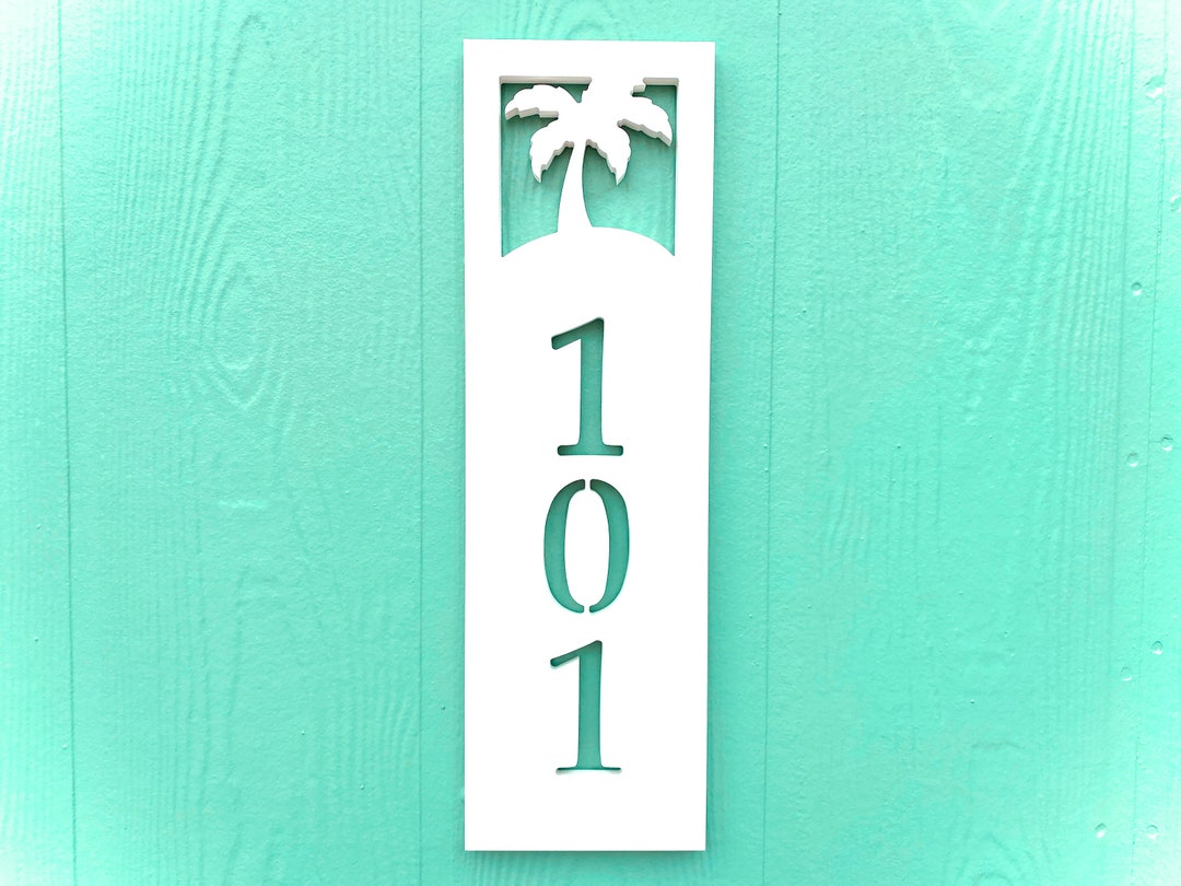 Vertical Palm Tree Address Sign for House, Coastal Beach House Address ...
