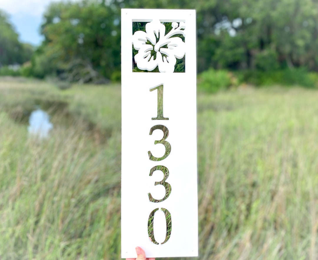 Weatherproof Hibiscus Flower Address Sign: Tropical House Numbers ...