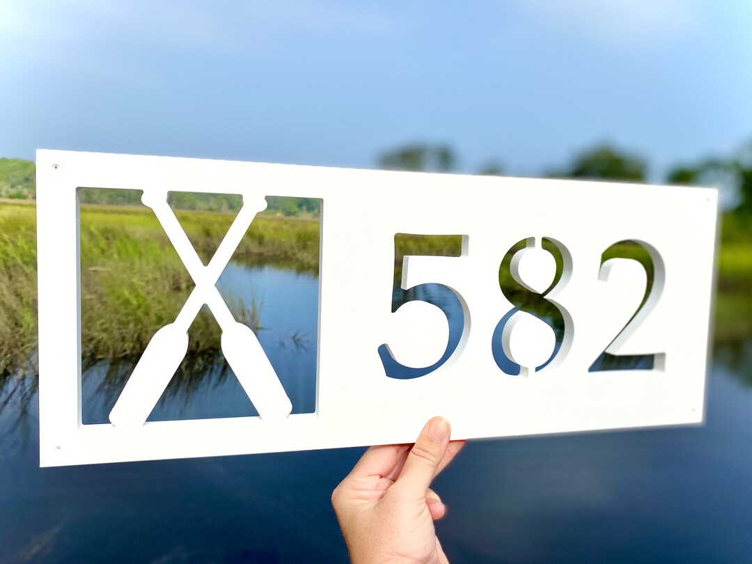 Horizontal Canoe Oar Address Sign for House, Crossed Paddles Lake House ...