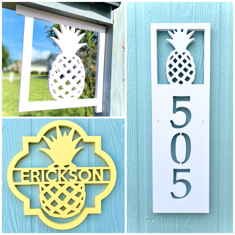 Vertical Pineapple Address Sign Coastal Beach House Address | Etsy