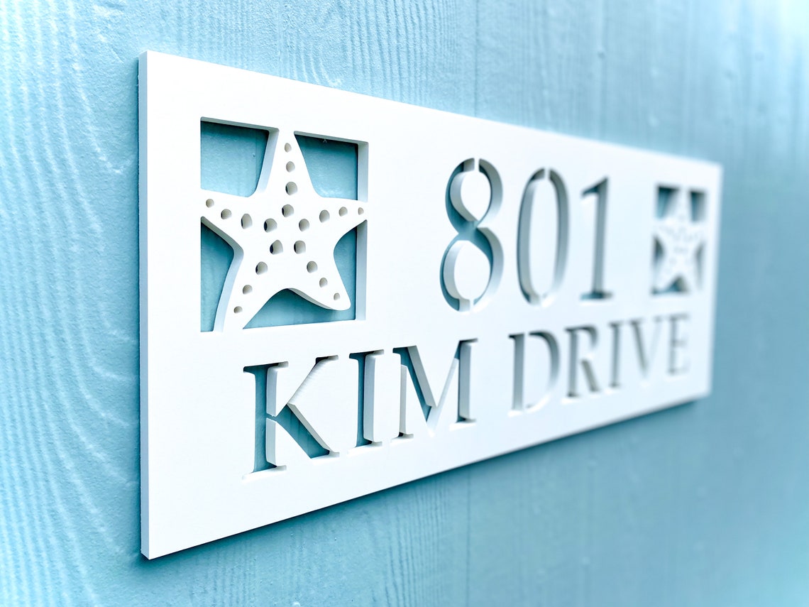 Full Street Address Plate With Starfish Coastal Beach House - Etsy