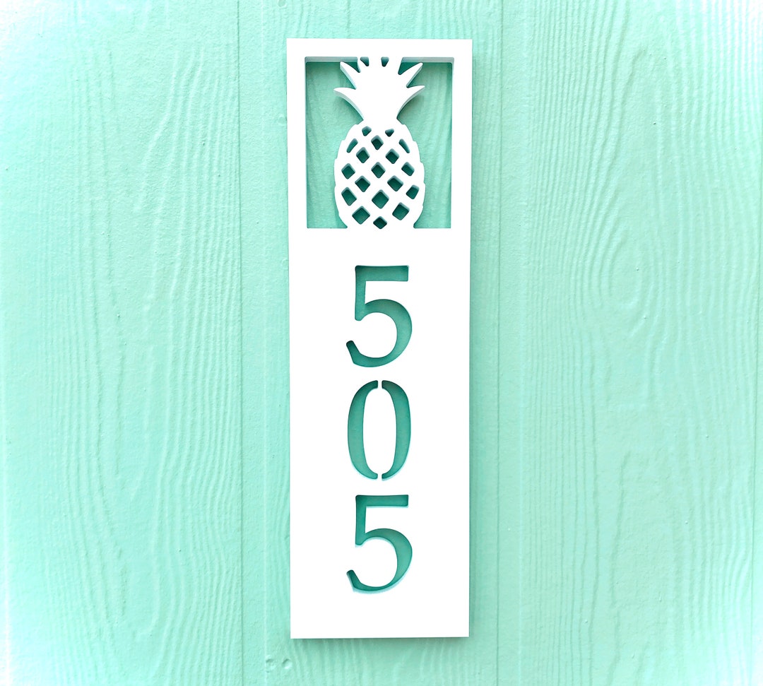 Vertical Pineapple Address Sign, Coastal Beach House Address Plaque ...