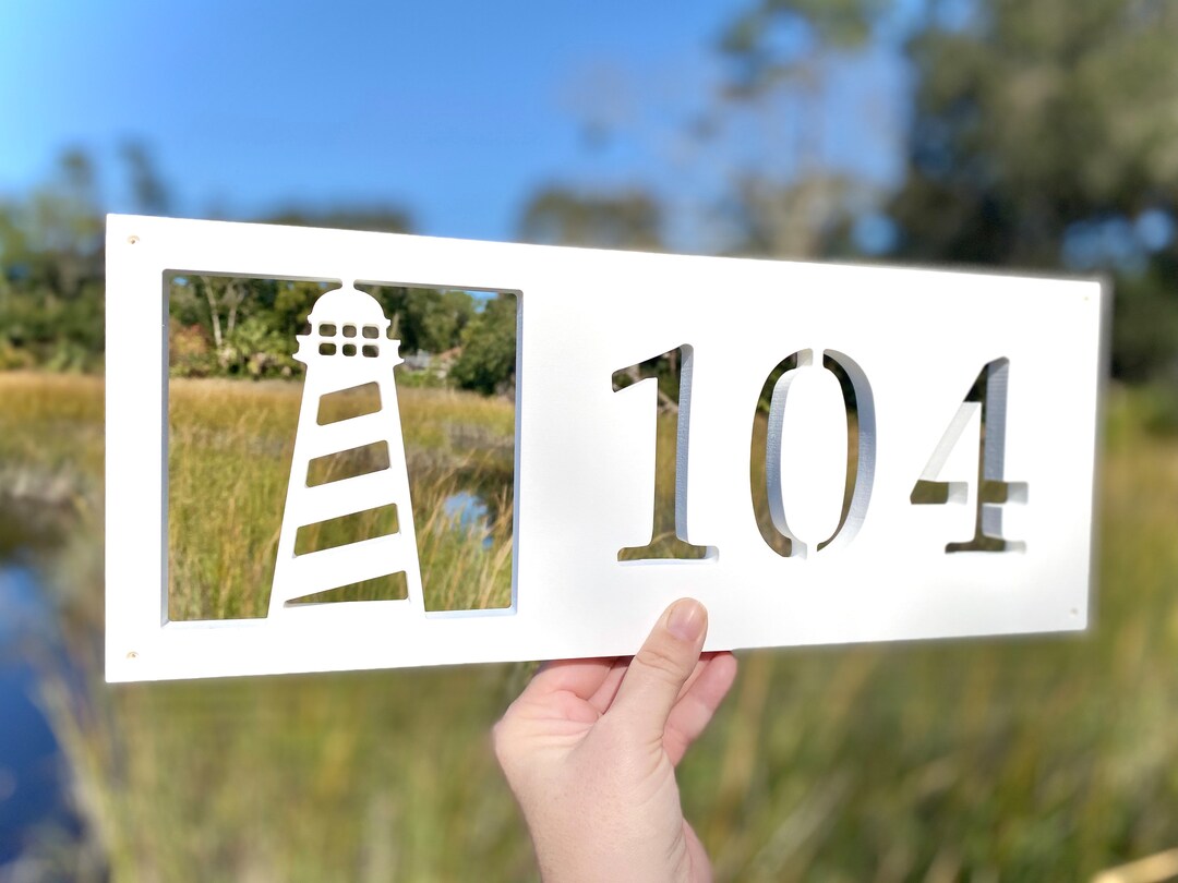 Lighthouse Address Sign: Nautical Beach House Decor, Weatherproof PVC ...