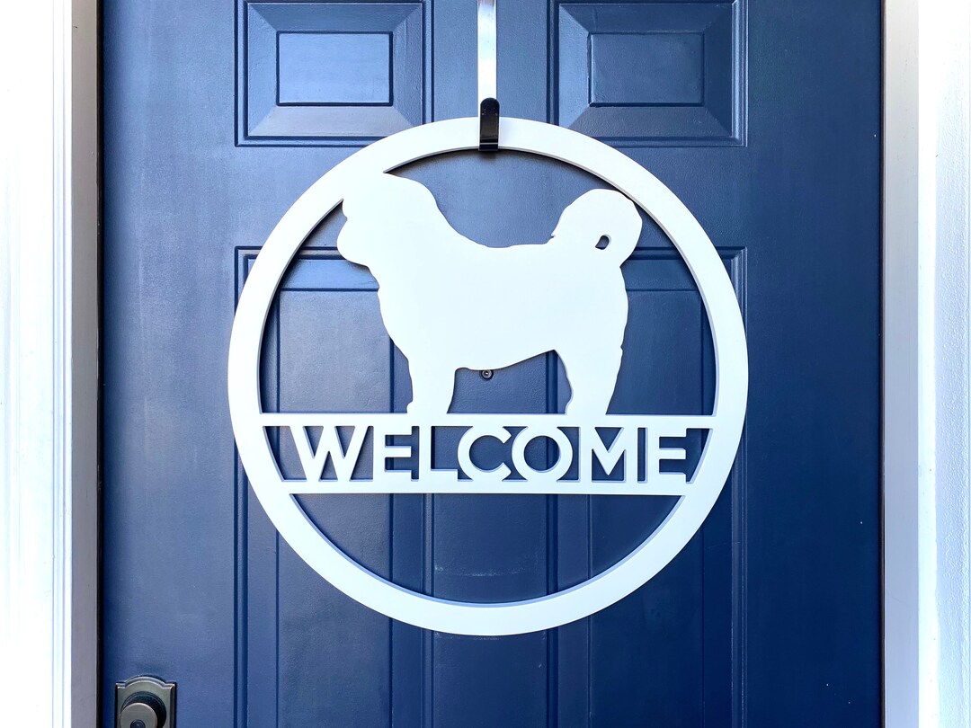 Custom Dog Welcome Sign for Front Door, Pet Dog Door Hanger, Cute Puppy ...