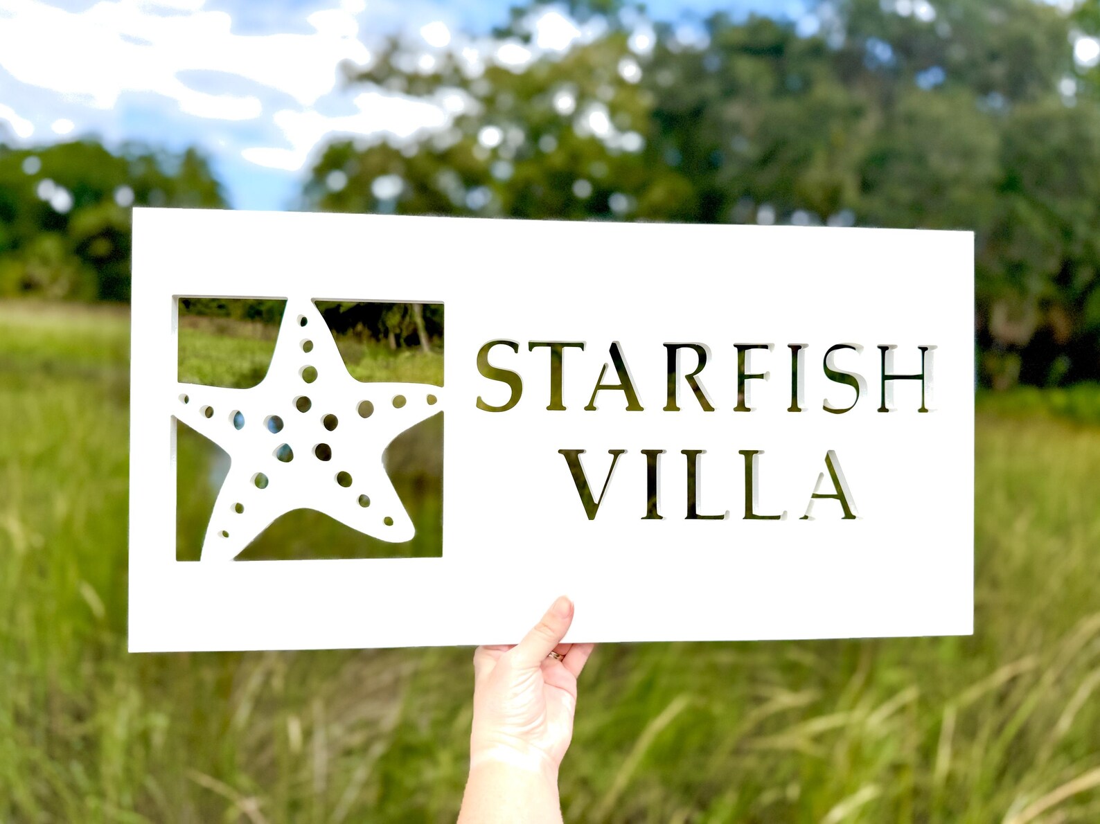 Custom Starfish House Name Sign: Weatherproof Nautical Beach House ...