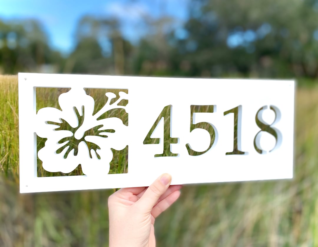 Hibiscus Flower Address Sign: Weatherproof PVC Coastal Beach Home Decor ...