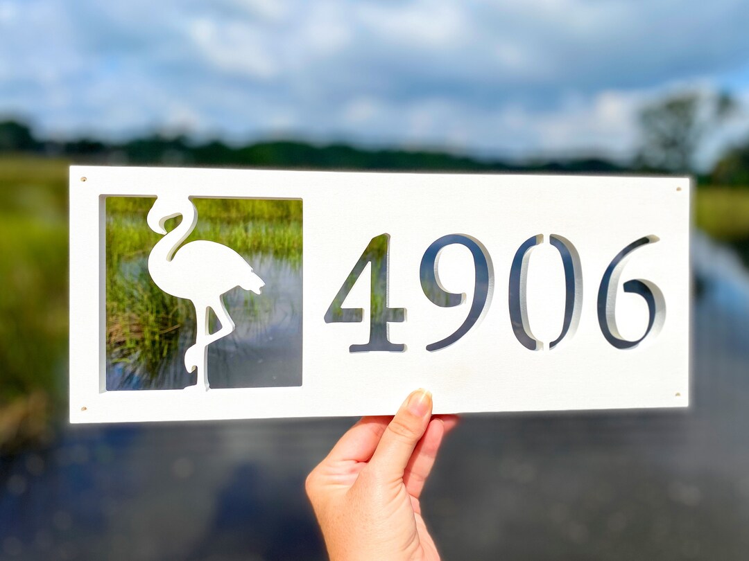 Flamingo Address Sign: Weatherproof Tropical Home Decor - Coastal House ...