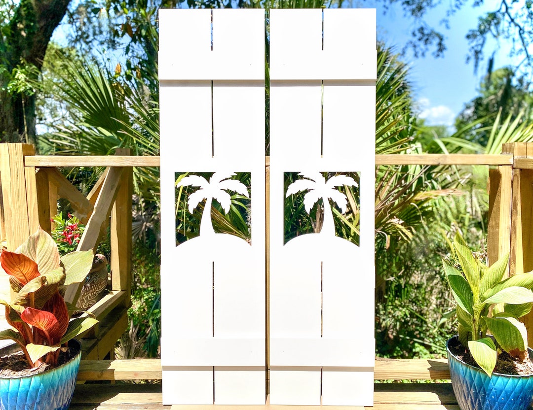 Weatherproof Palm Tree Shutter for Beach House, PVC Exterior Window ...