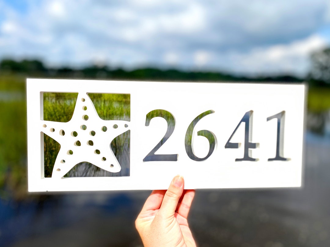 Starfish Address Sign: Weatherproof Coastal House Numbers - Nautical ...