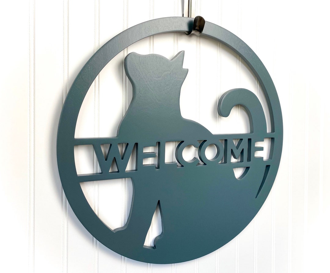 Cat Door Hanger, Cat Welcome Sign, Cat Home Decor, Custom Wreath Sign ...