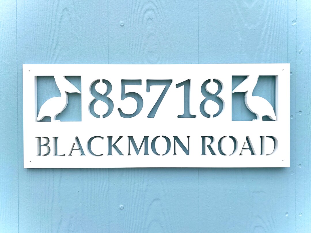 Pelican Address Sign With Street Name: Coastal Beach House Number ...