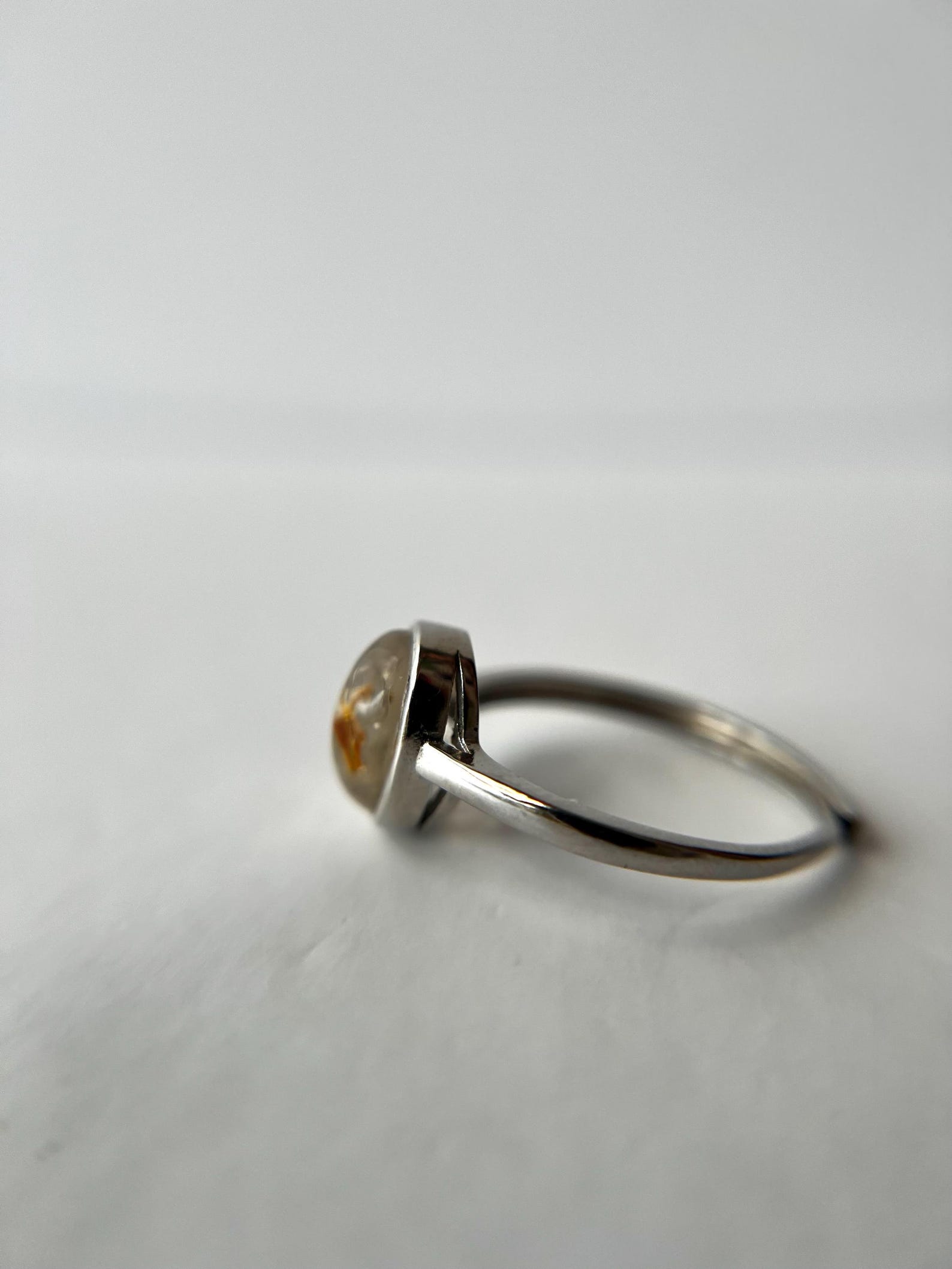 Golden Enhydro Quartz Teardrop Ring With Clear Moving Bubble and Black ...