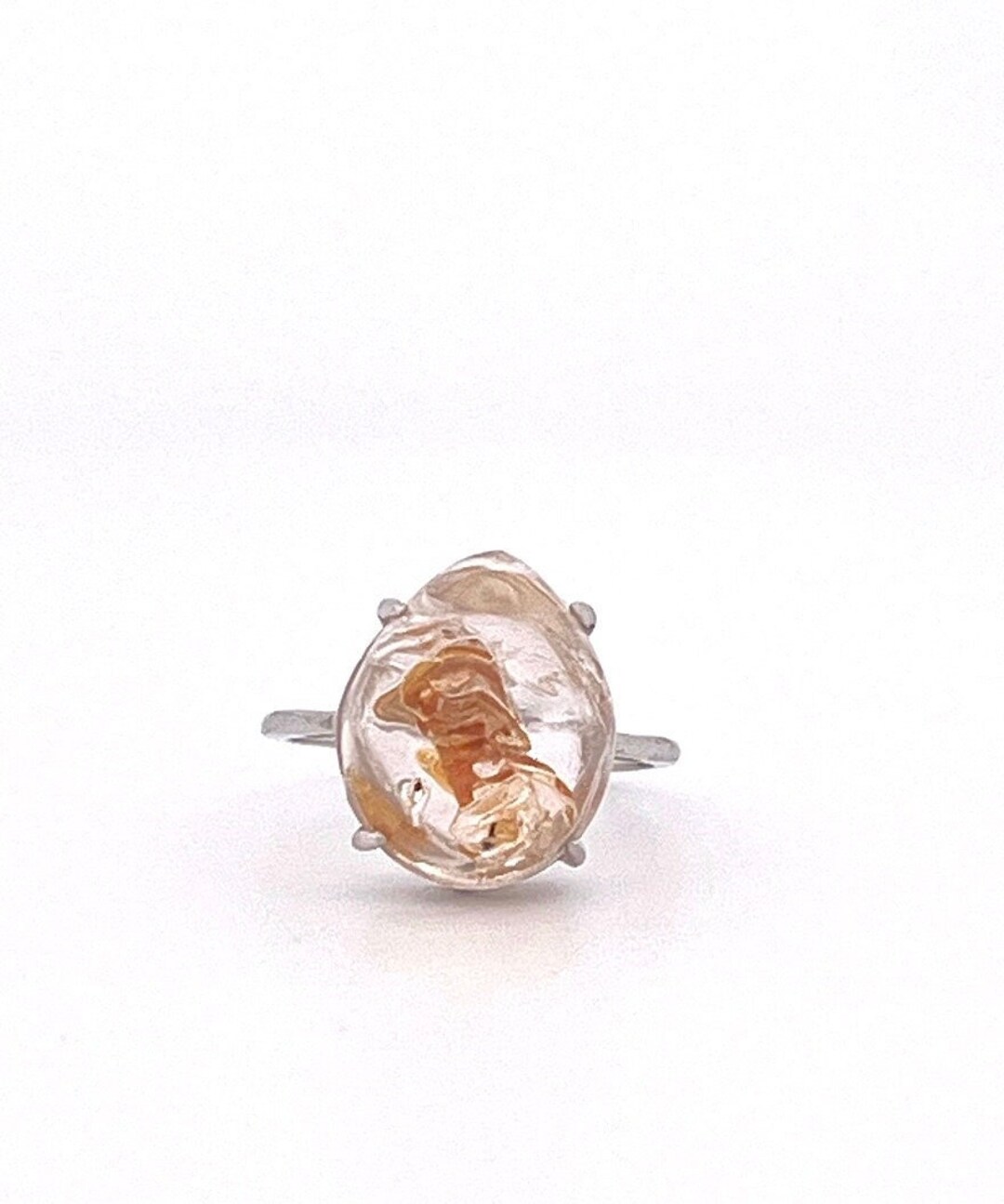 Golden Enhydro Quartz Teardrop Ring With Three Clear Moving Bubbles - Etsy