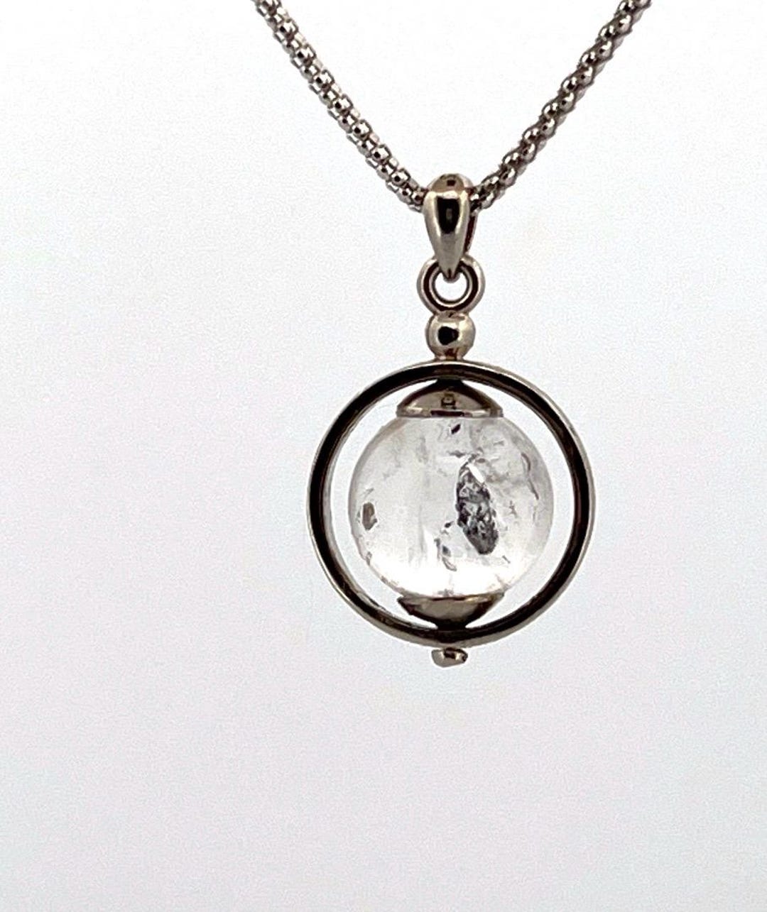 Enhydro Quartz Spinner Pendant With Bubble and Black Sand - Etsy