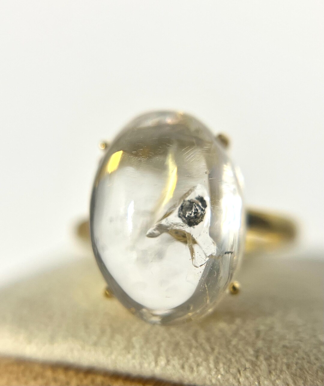 Enhydro Clear Quartz Ring With Clear Moving Bubble and Black Sand - Etsy