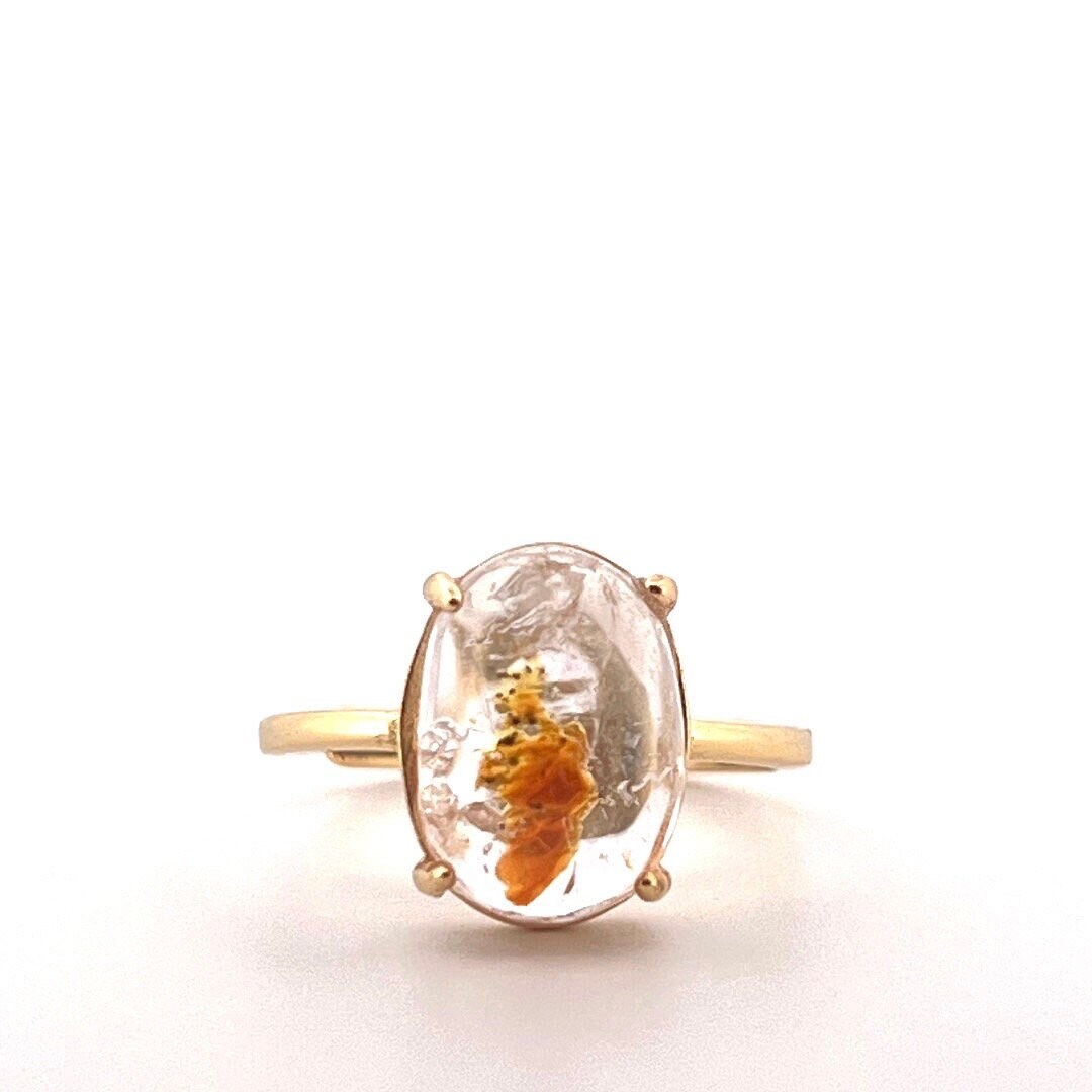 Golden Enhydro Quartz Ring With Clear Moving Bubble and Black Moving ...