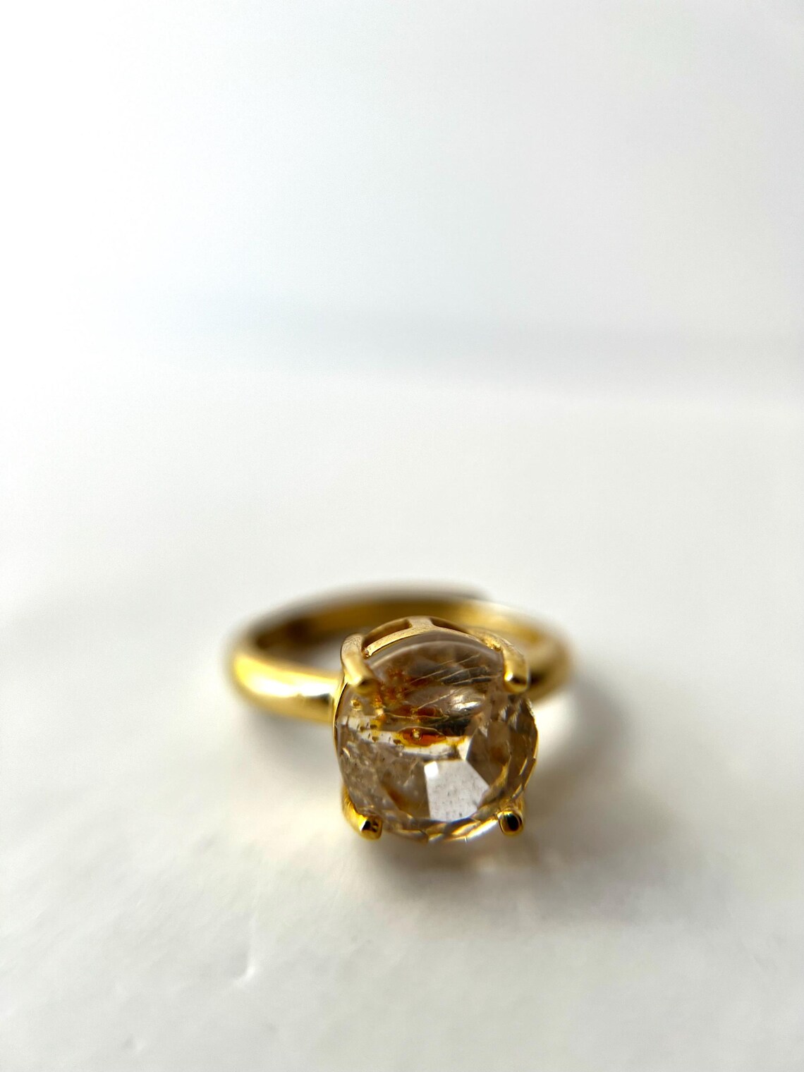 Golden Enhydro Quartz Gemstone Ring With Clear Moving Bubble - Etsy