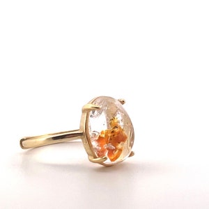 Golden Enhydro Quartz Ring With Clear Moving Bubble and Black Moving ...