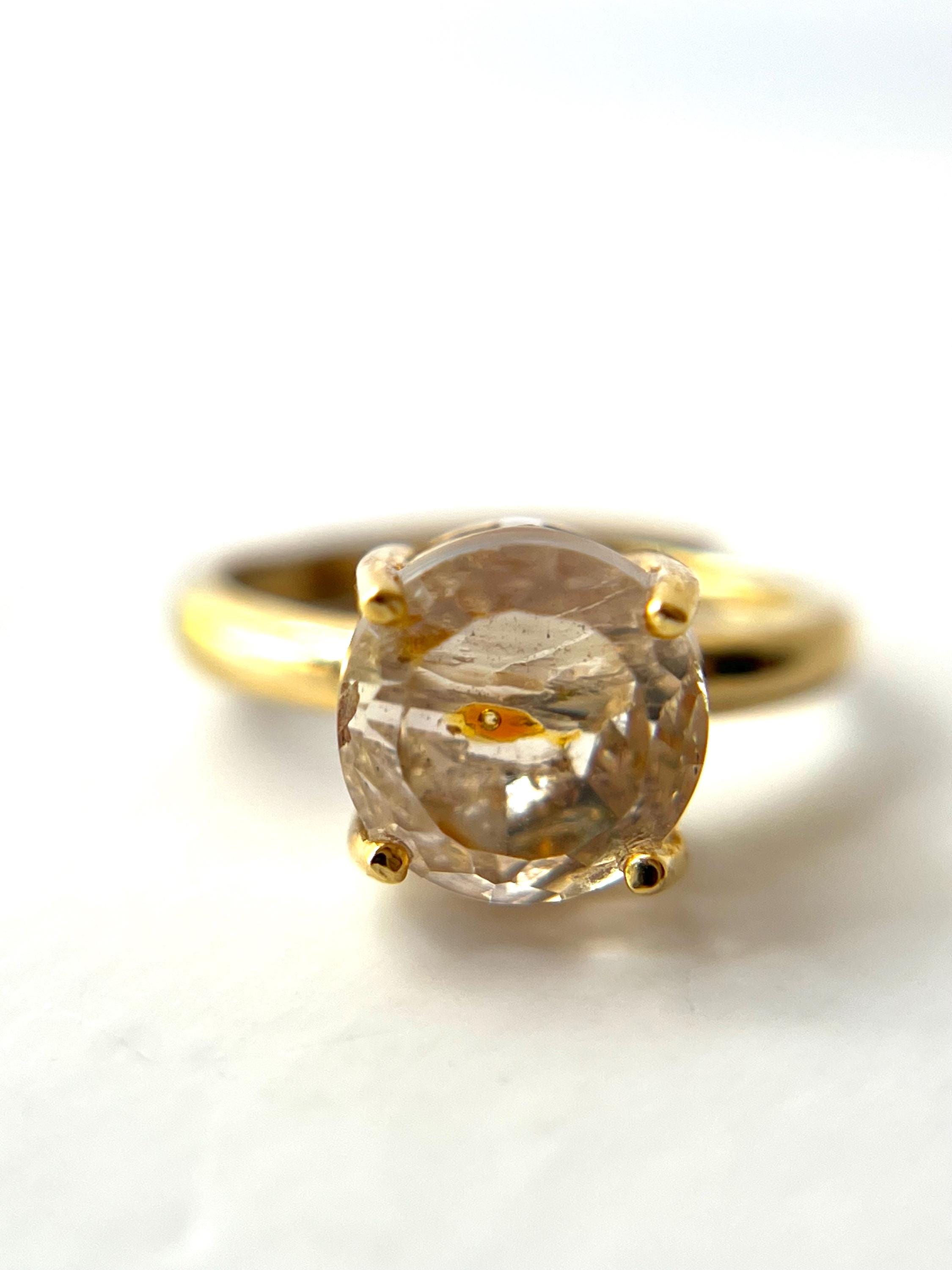 Golden Enhydro Quartz Gemstone Ring With Clear Moving Bubble - Etsy