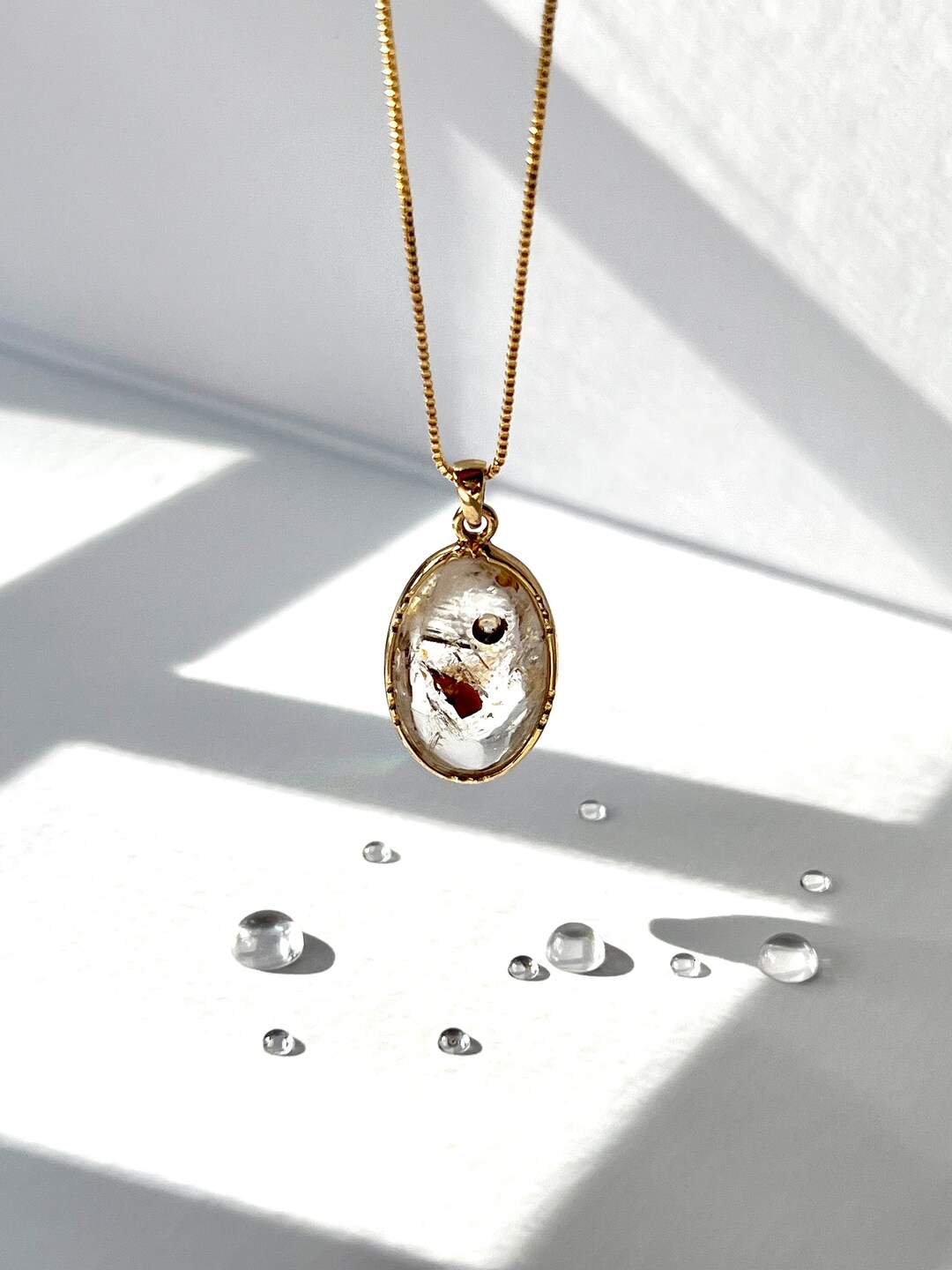 Golden Enhydro Quartz Pendant With Two Moving Bubbles - Etsy