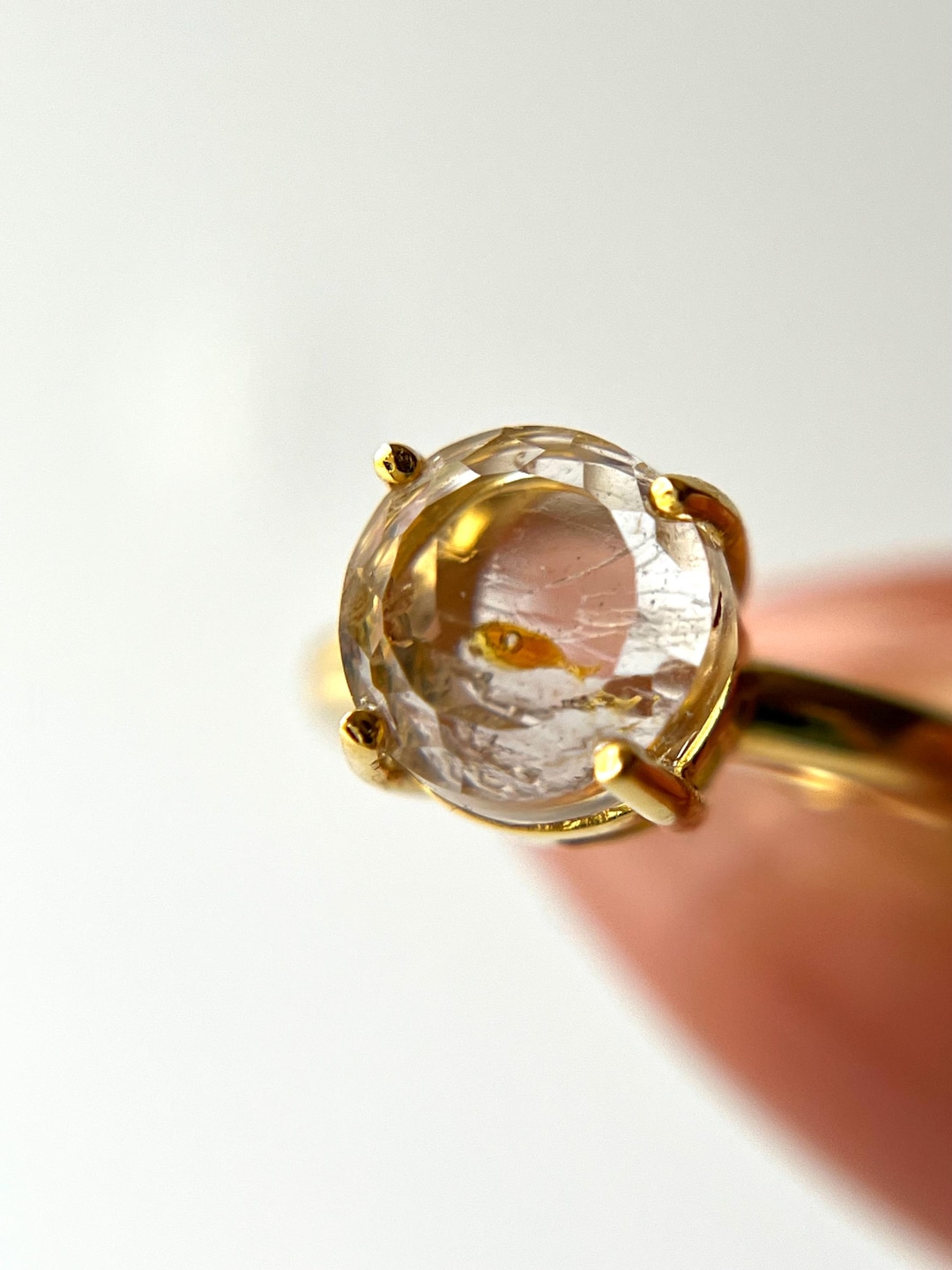 Golden Enhydro Quartz Gemstone Ring With Clear Moving Bubble - Etsy