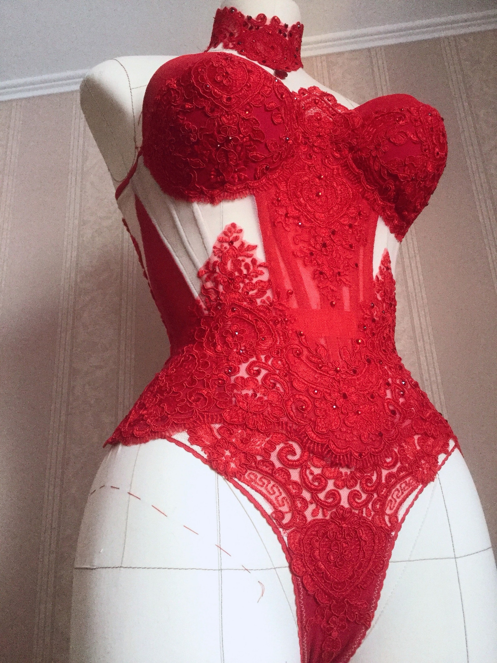 Red Corseted Lingerie Set Red Lingerie Etsy