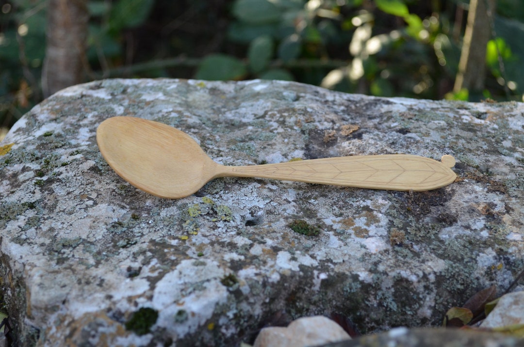 Unique Handmade Wooden Spoon Carved With Traditional Hand Tools Leaf ...