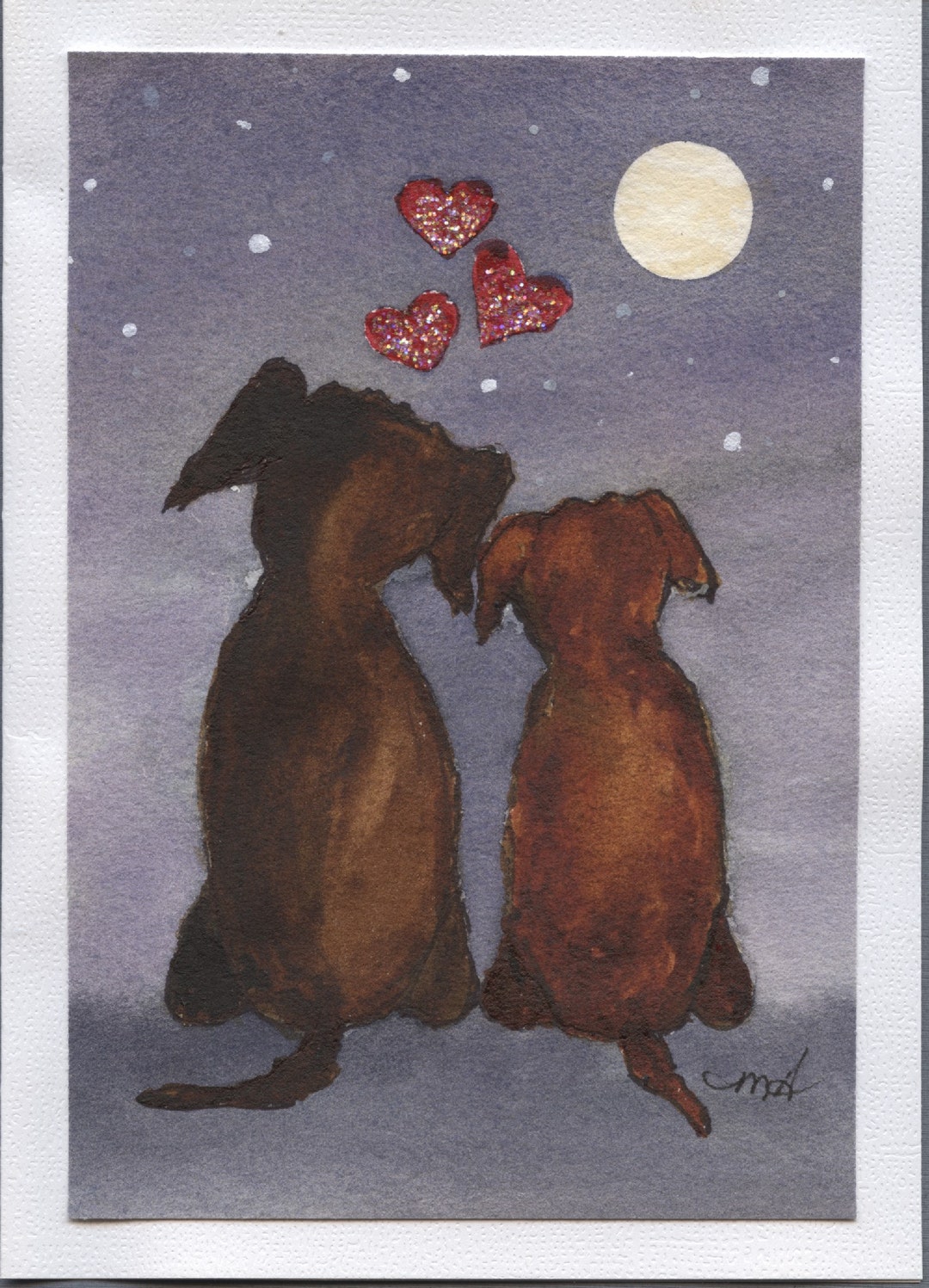 Handmade Cute Dogs in Love Watercolor Greeting Card (not a Print) - Etsy