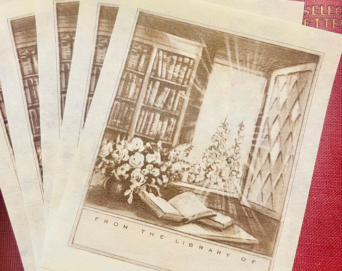 Vintage Bookplates From the Library of Home Library Scene Flowers ...