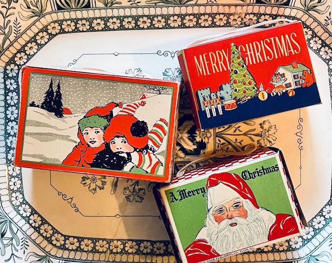 Antique Christmas Cardboard Biscuit Candy Boxes Amazing Graphics Santa ...