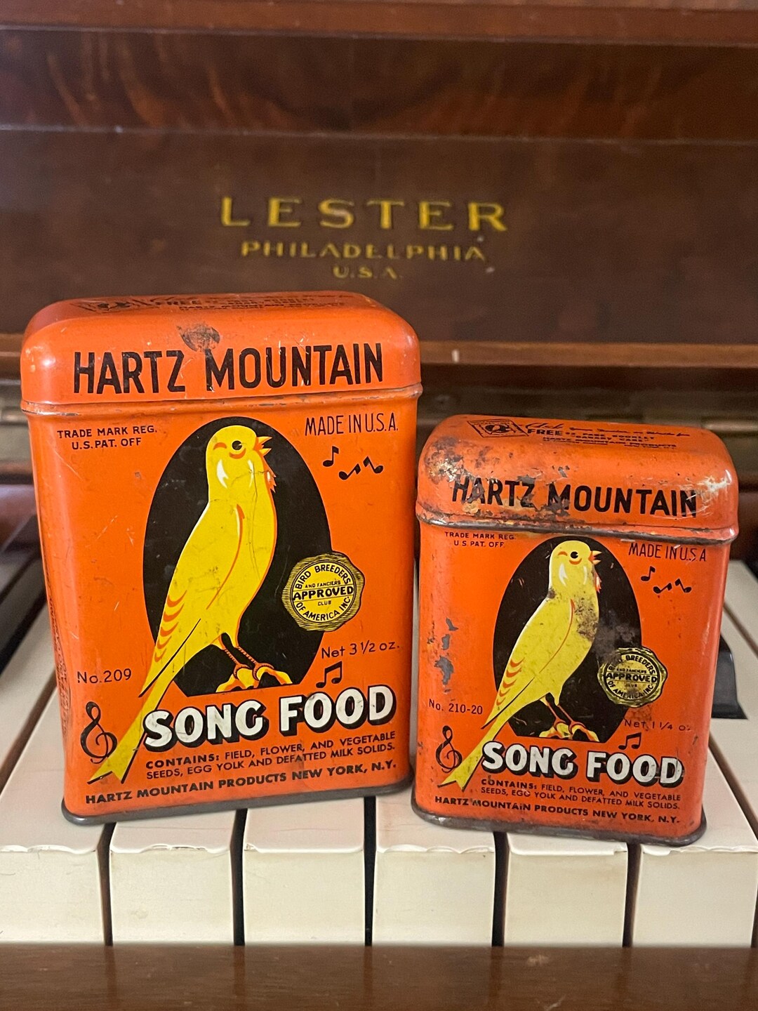 Vintage Bird Food Tins Hartz Mountain Song Food Canary Orange & Black ...