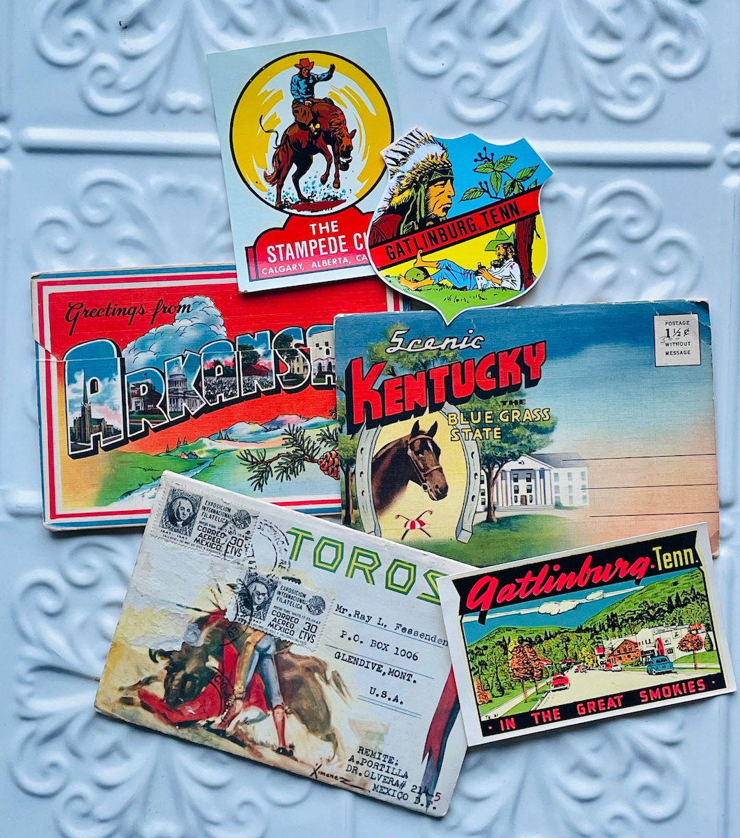 Vintage Travel Souvenirs Decals Postcard Folders Arkansas Mexico ...