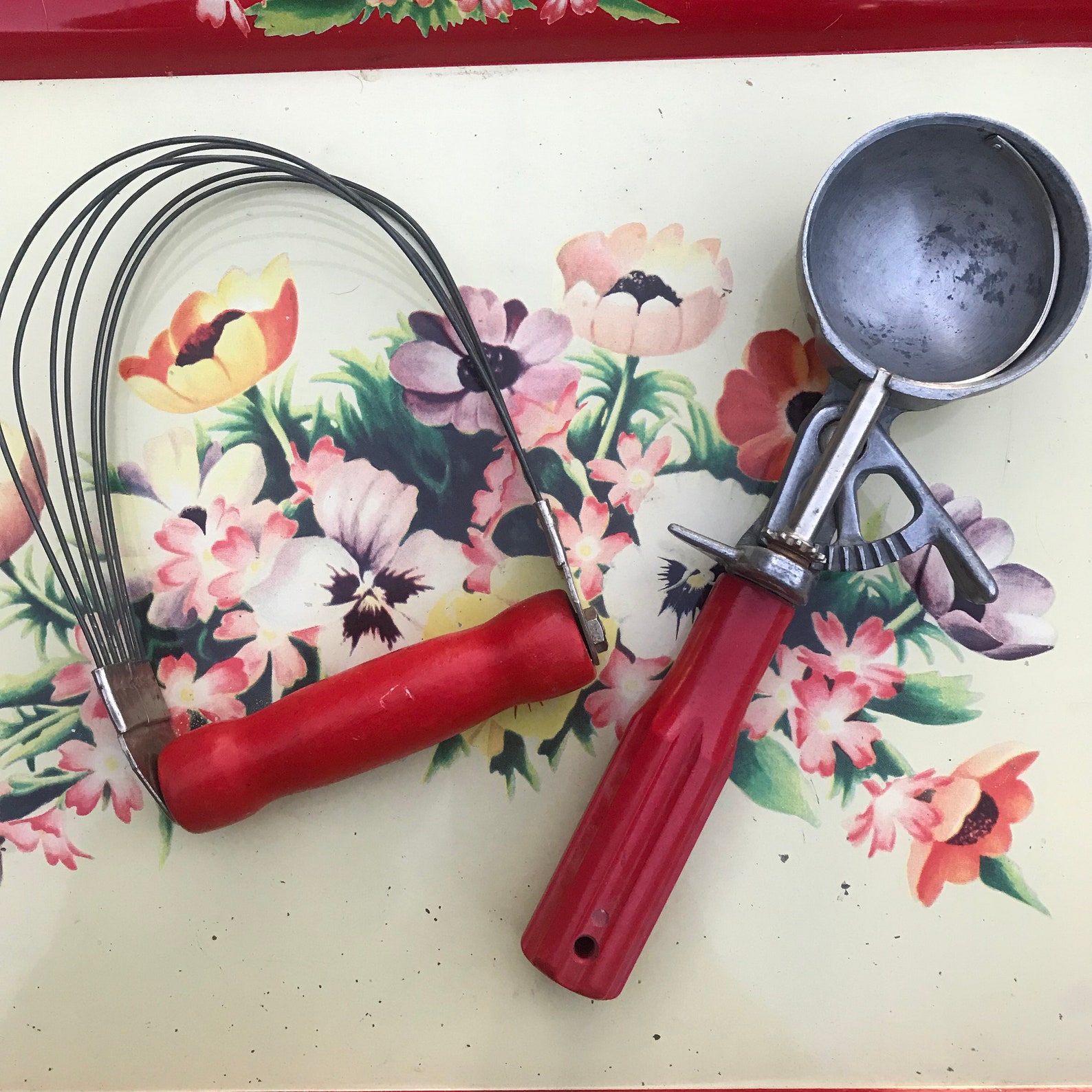 Vintage Red Handled Kitchen Tool Utensil Collection Chippy - Etsy