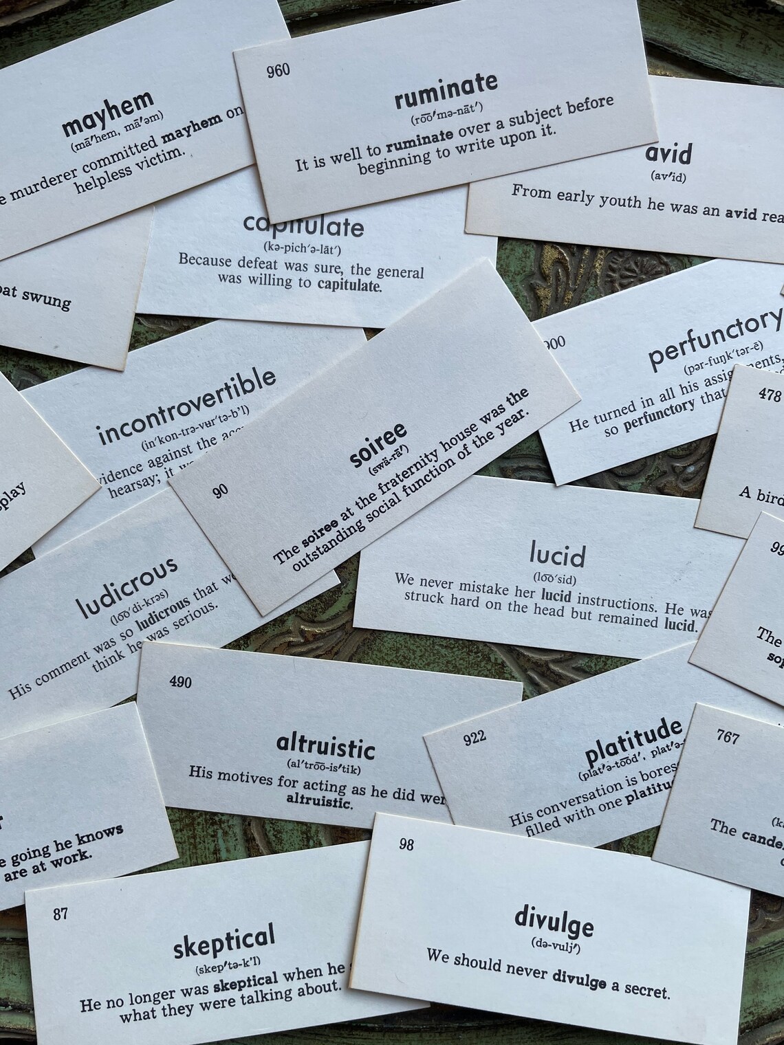 Random Vintage English Vocabulary Word Cards Set of Twenty | Etsy