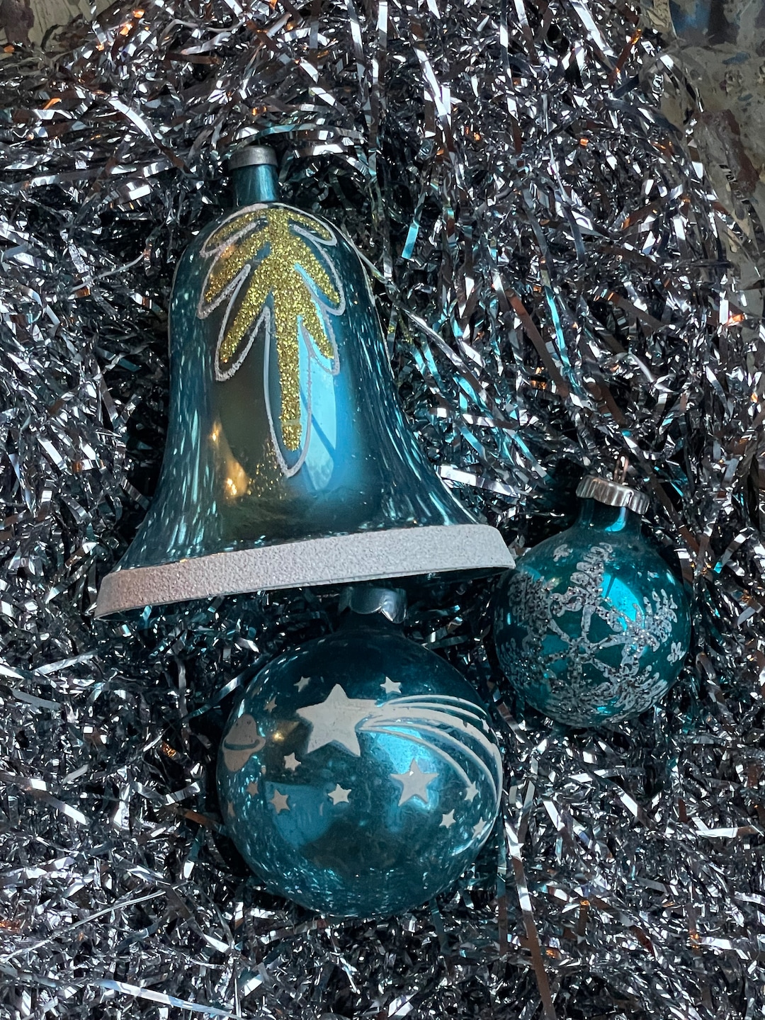 Christmas Blues Set of Three Vintage Glass & Metal Tree Ornaments ...