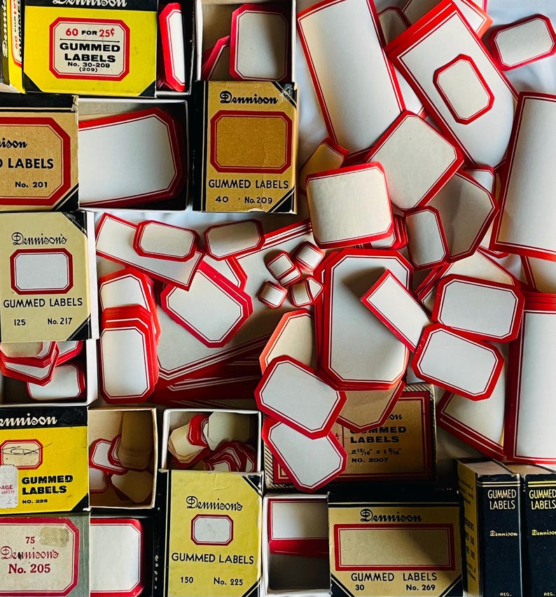 Vintage Dennison Gummed Label Assortment Surprise Set of 18 Red & White ...