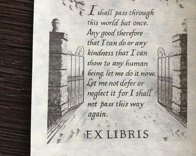 Vintage Ex Libris Bookplates I Shall Pass Through This World Bur Once ...